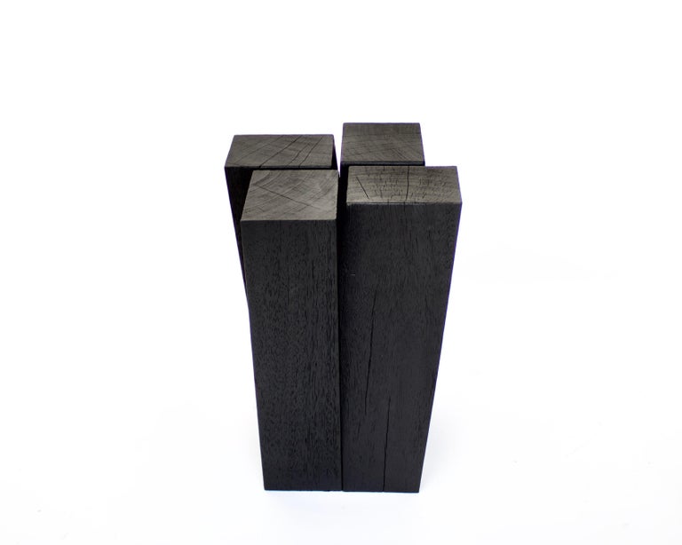 Arno Declercq Belgian Oak Wood Shou Sugi Ban Four Legs Side Table or Stool For Sale at 1stDibs
