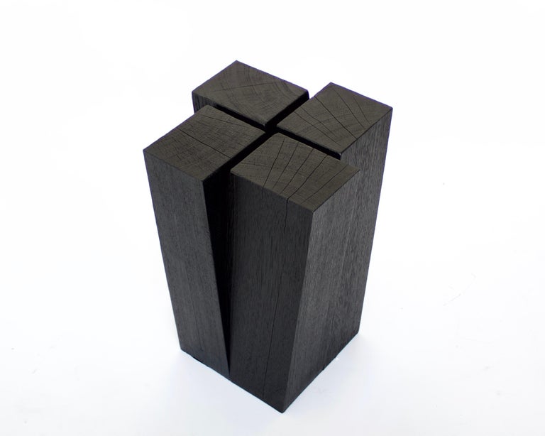 Arno Declercq Belgian Oak Wood Shou Sugi Ban Four Legs Side Table or Stool For Sale at 1stDibs