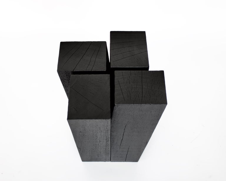 Arno Declercq Belgian Oak Wood Shou Sugi Ban Four Legs Side Table or Stool For Sale at 1stDibs