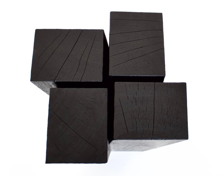 Arno Declercq Belgian Oak Wood Shou Sugi Ban Four Legs Side Table or Stool For Sale at 1stDibs