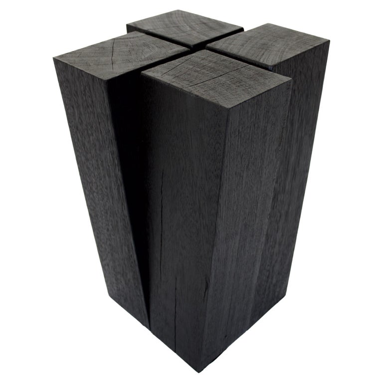 Arno Declercq Belgian Oak Wood Shou Sugi Ban Four Legs Side Table or Stool For Sale at 1stDibs