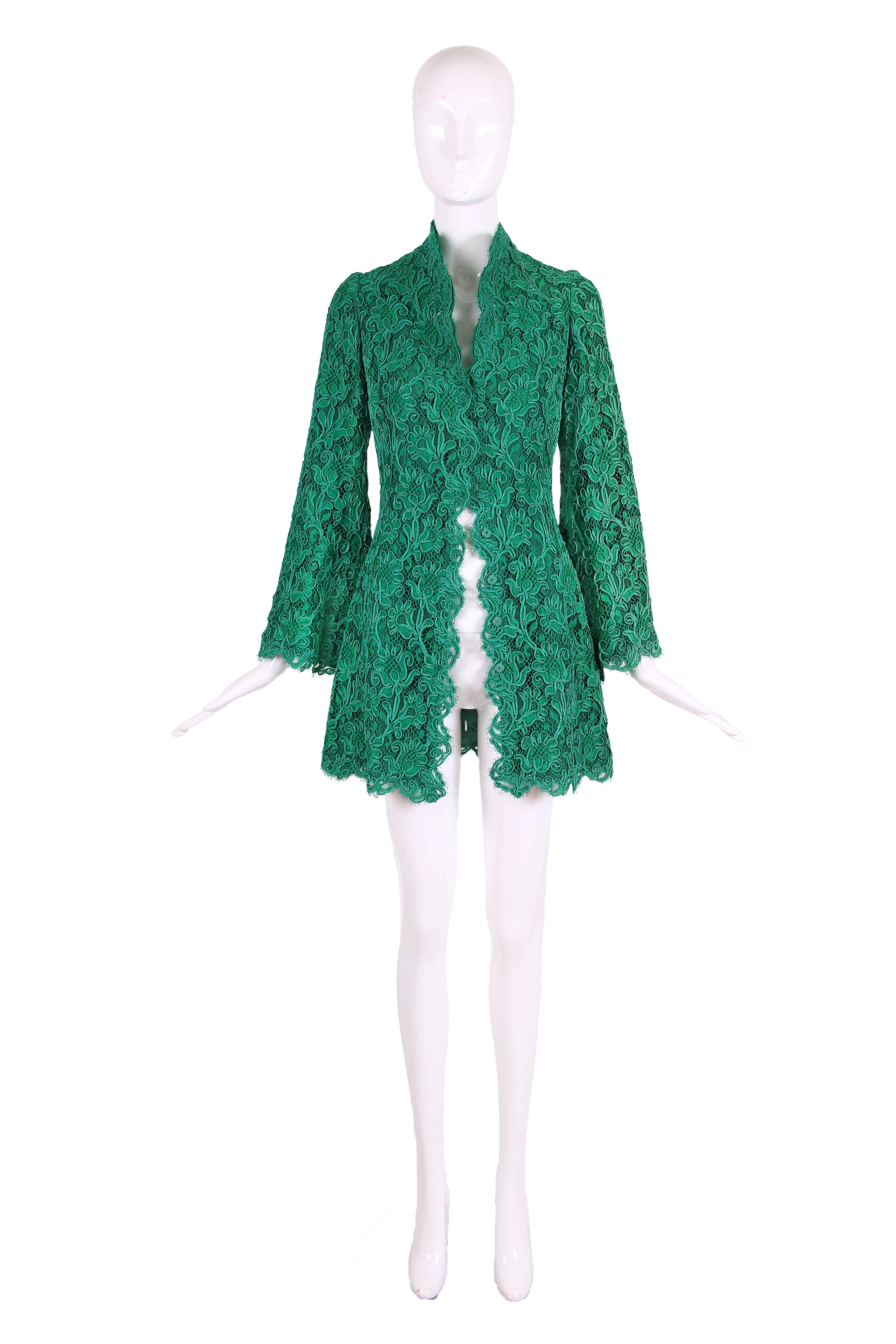 Arnold Scaasi Couture Green Lace Gripure Jacket and Matching Jumpsuit ...