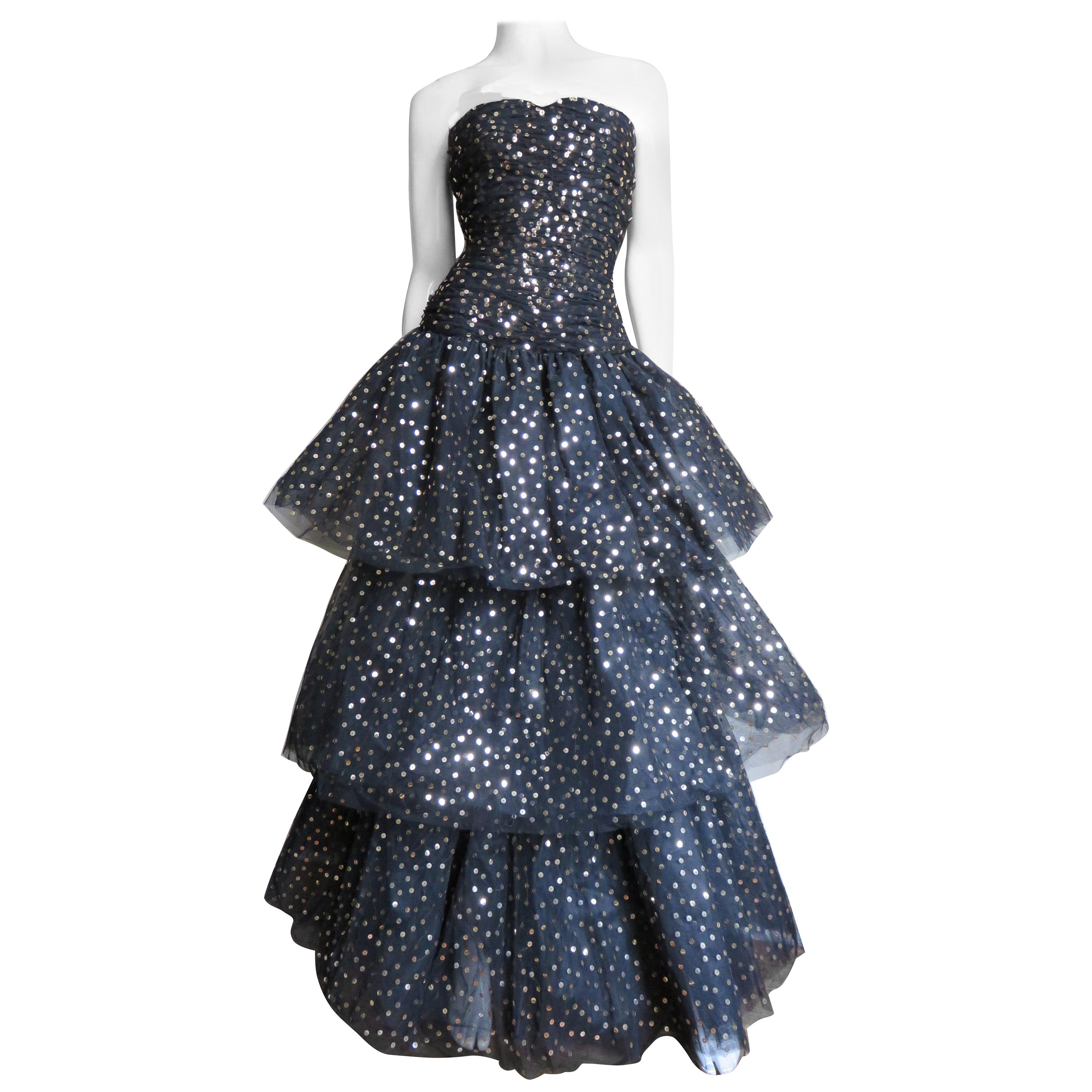 Arnold Scaasi Couture Floral Beaded and Sequined Evening Gown at 1stDibs