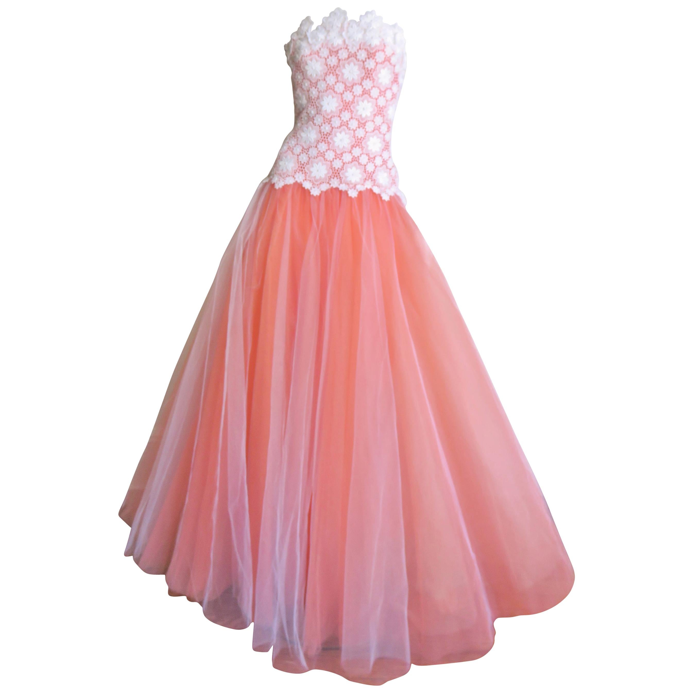 1950's Scaasi Strapless Golden Satin and Black Velvet Evening Gown With ...