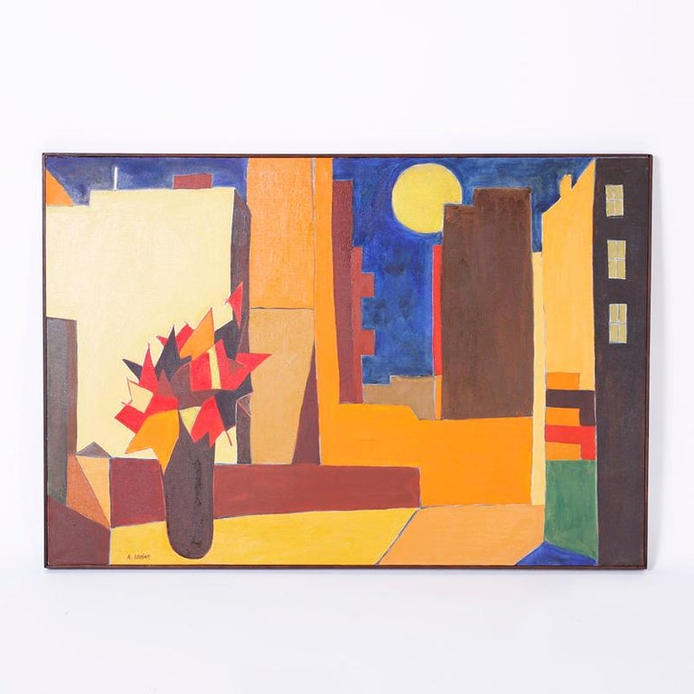 Arnold Weber - Colorful Modernist Painting on Canvas For Sale at 1stDibs