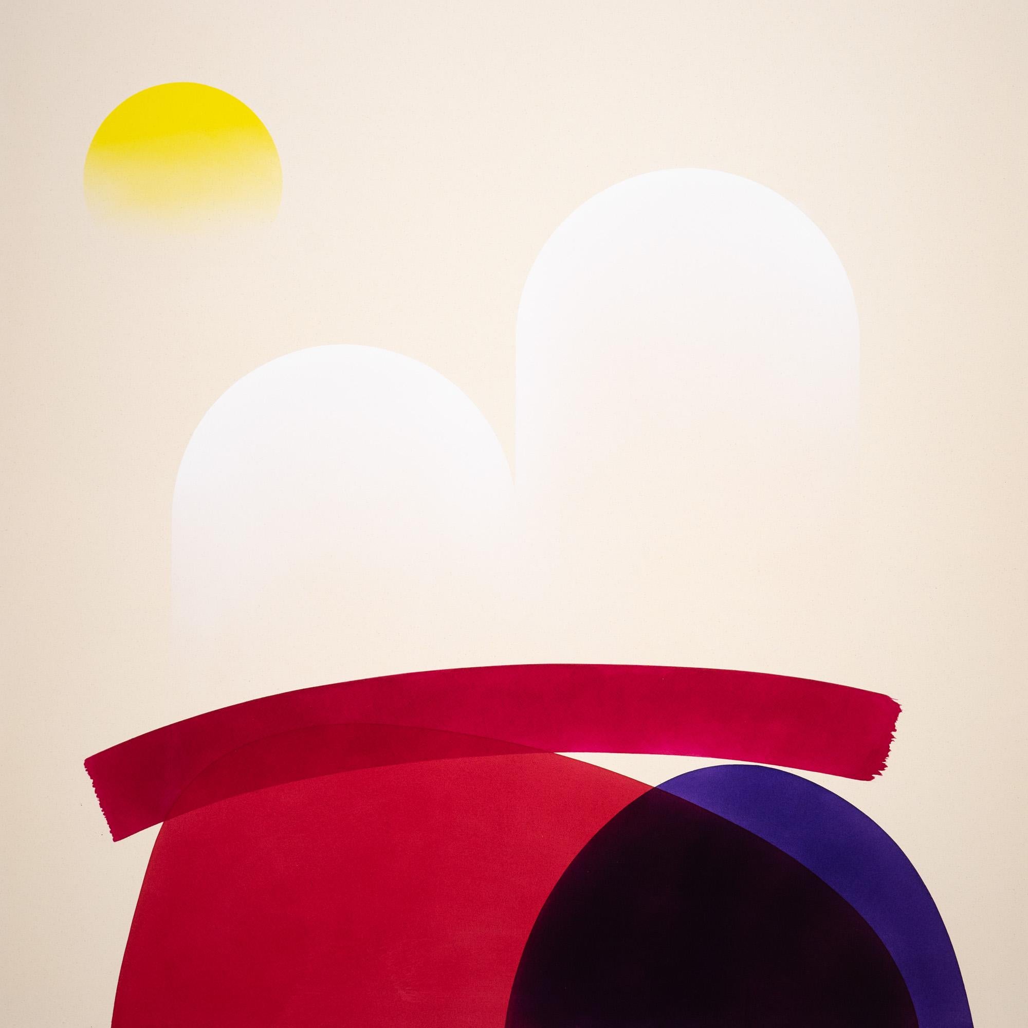 Aron Hill - "Fading Sun" Abstract Painting of Overlayed Shapes For Sale ...