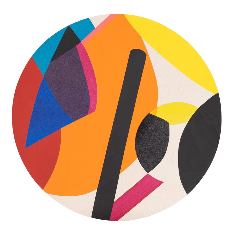 Aron Hill - "From the Garden #12" Round Abstract Painting with Layered ...