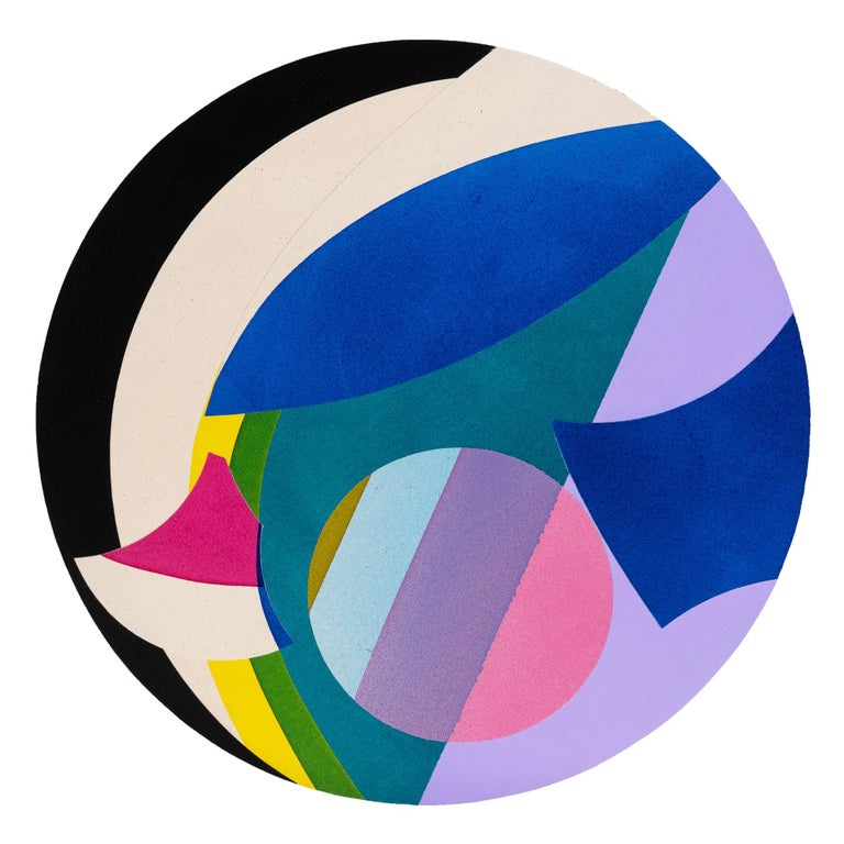 Aron Hill - "From The Garden #13" Round Abstract Painting with Colorful ...