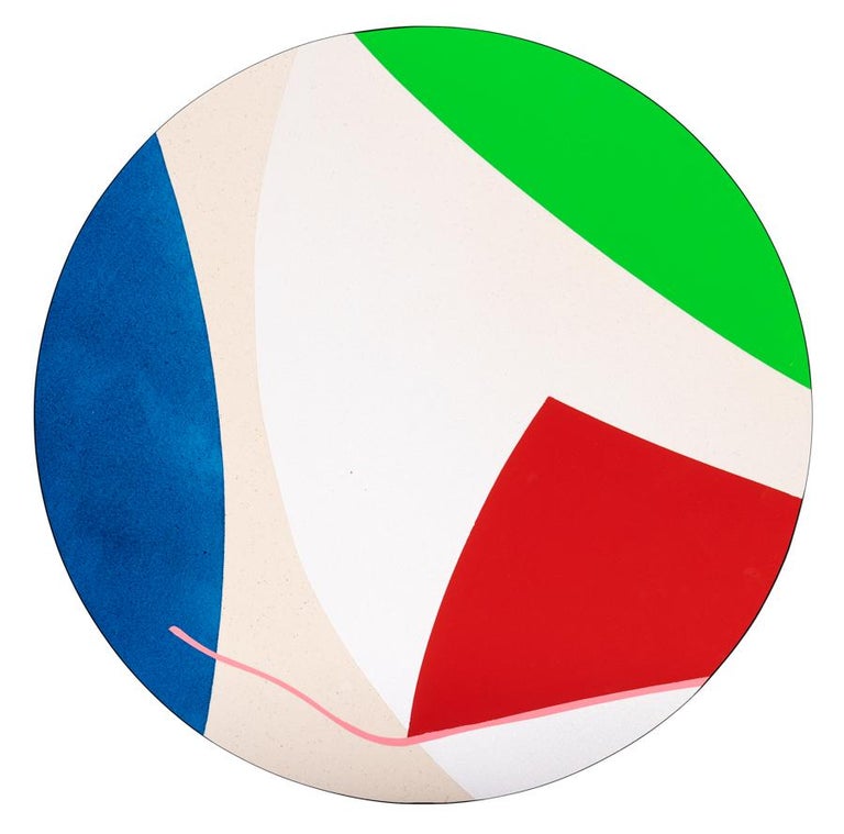 Aron Hill - "From The Garden #4" Round Abstract Painting with Green ...