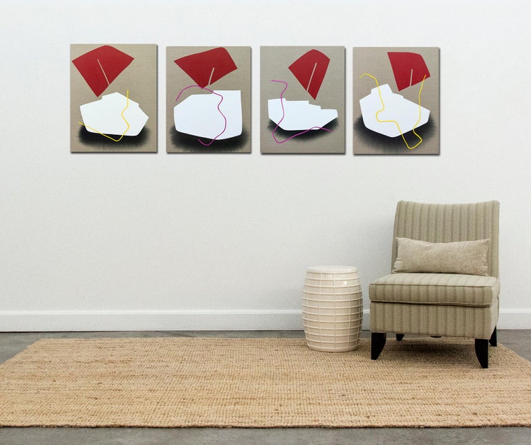 Aron Hill - Red and White Blocks - grouping of four playful paintings ...