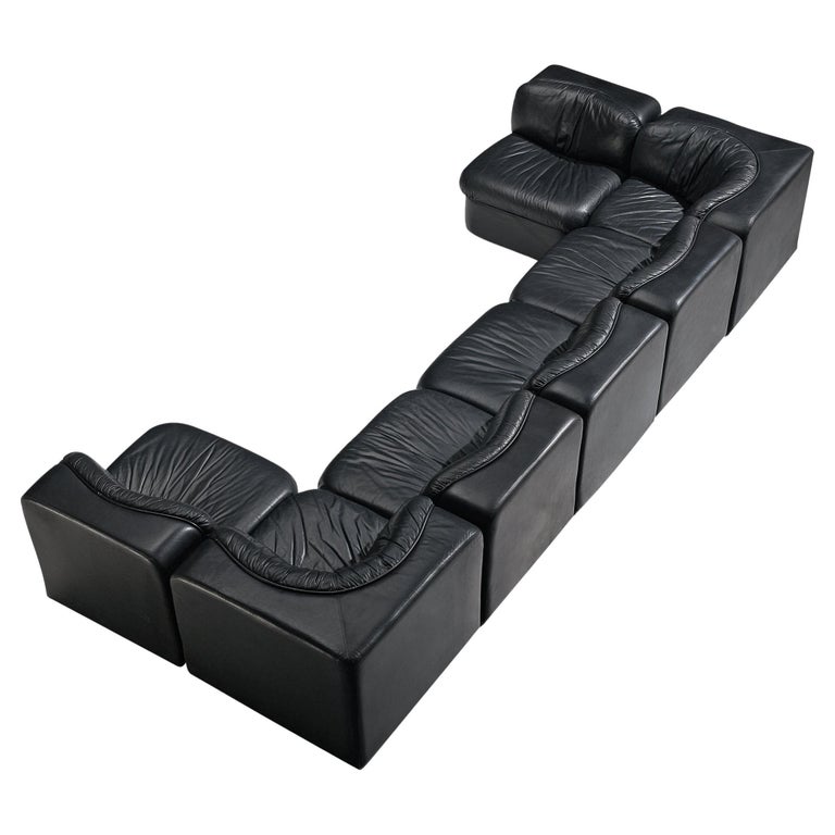 Modulares Sofa von Arosio Pietro aus schwarzem Leder im Angebot bei 1stDibs