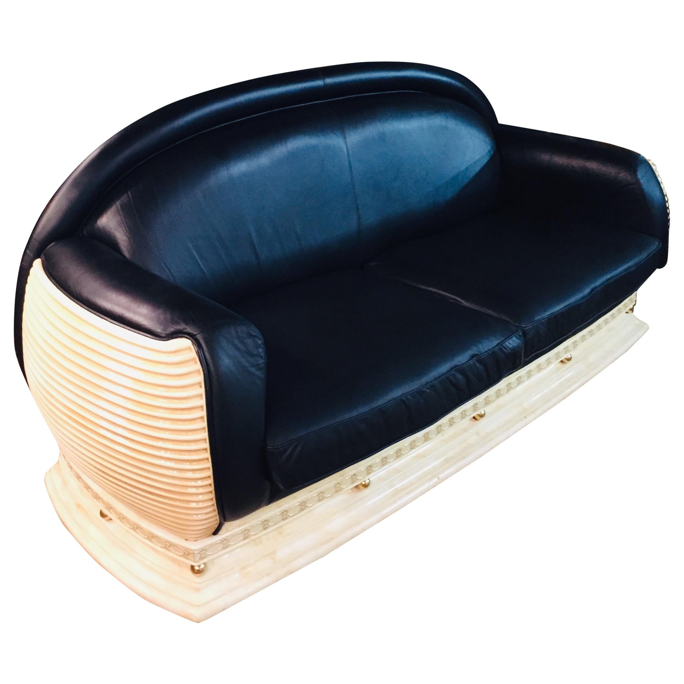 Contemporary Art Deco Style Rosewood And Leather Sofa at 1stdibs