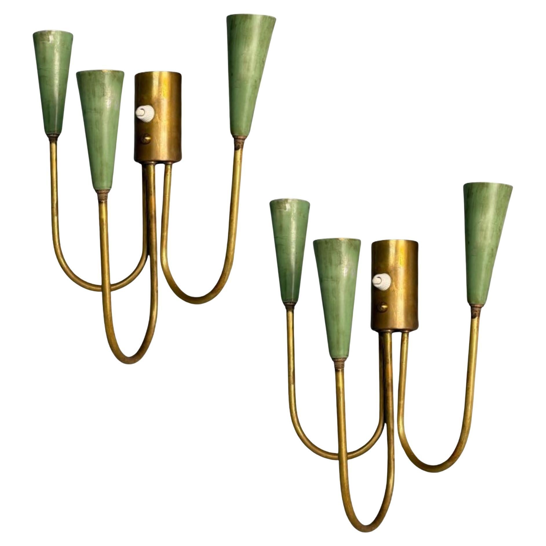 Stilux, Italian Mid-Century Modern, Wall Sconces, Brass, Aluminum ...