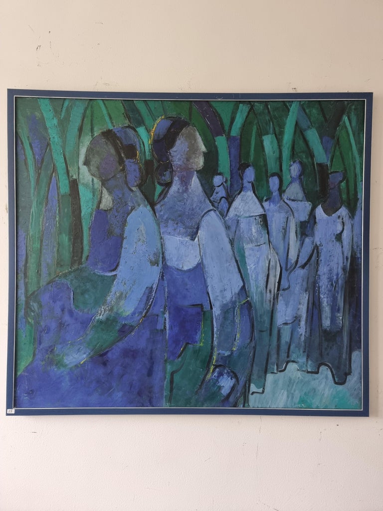 Arshak Nersisyan - Night's Walk - Cubist Art Black White Green Blue ...