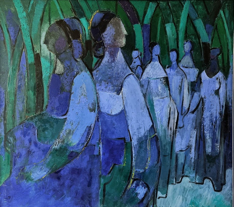 Arshak Nersisyan - Night's Walk - Cubist Art Black White Green Blue ...