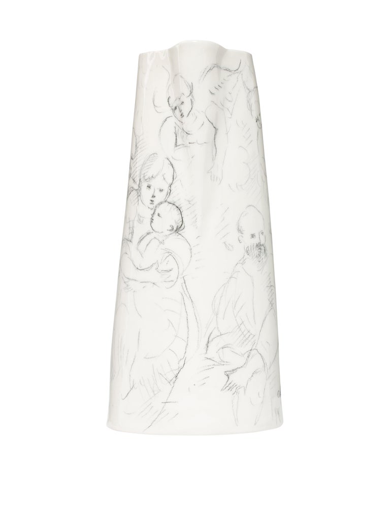 Off-White Art Ceramics Water Jug White Black at 1stDibs