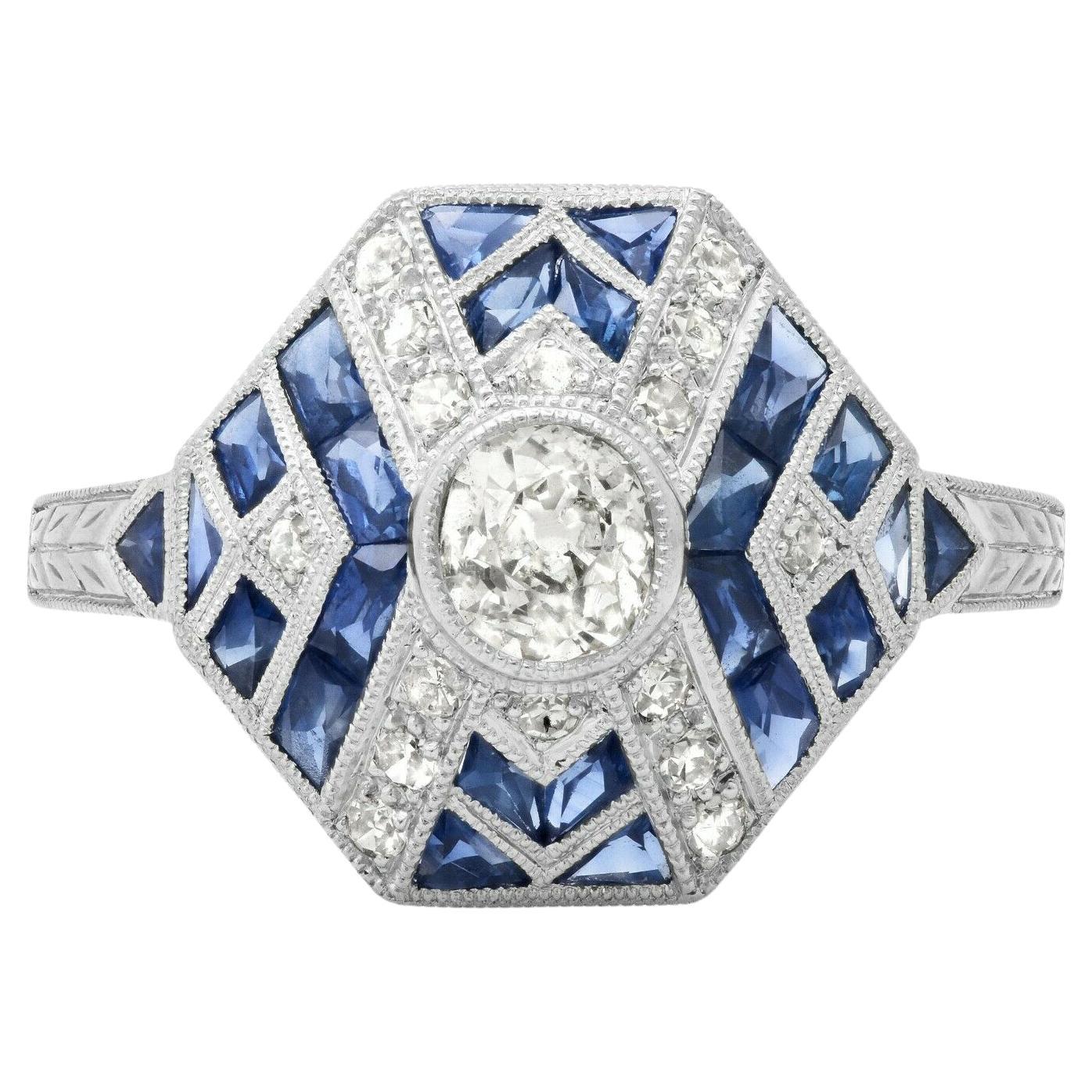 Classic Art Deco Cabochon Sapphire Diamond Ring at 1stDibs