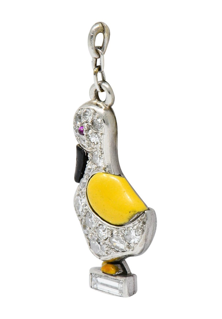 Art Deco 0.45 Carat Pave Diamond Enamel Platinum Goose Charm For Sale ...