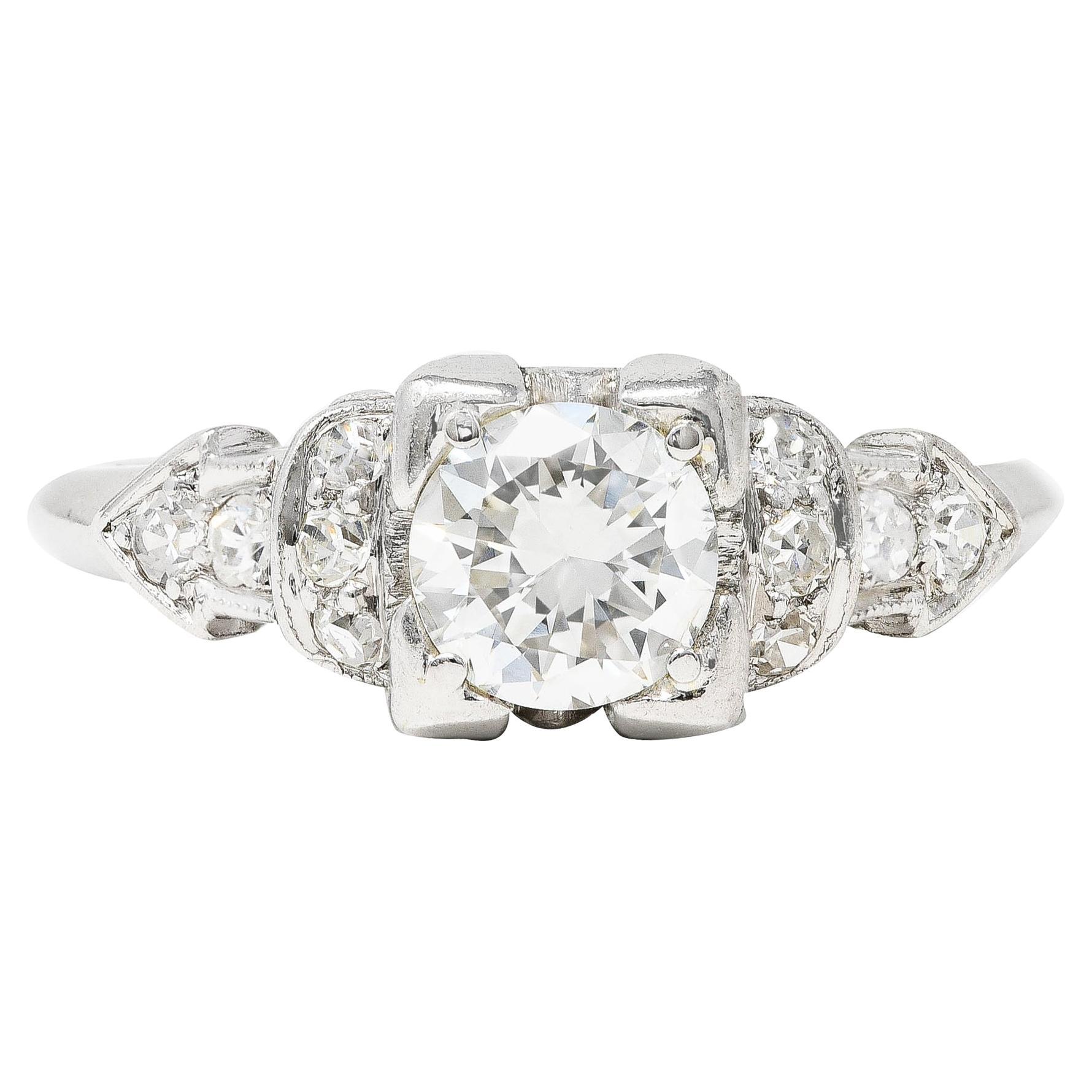 Art Deco Sapphire 1.10 Carats Diamond Platinum Arrow Engagement Ring ...