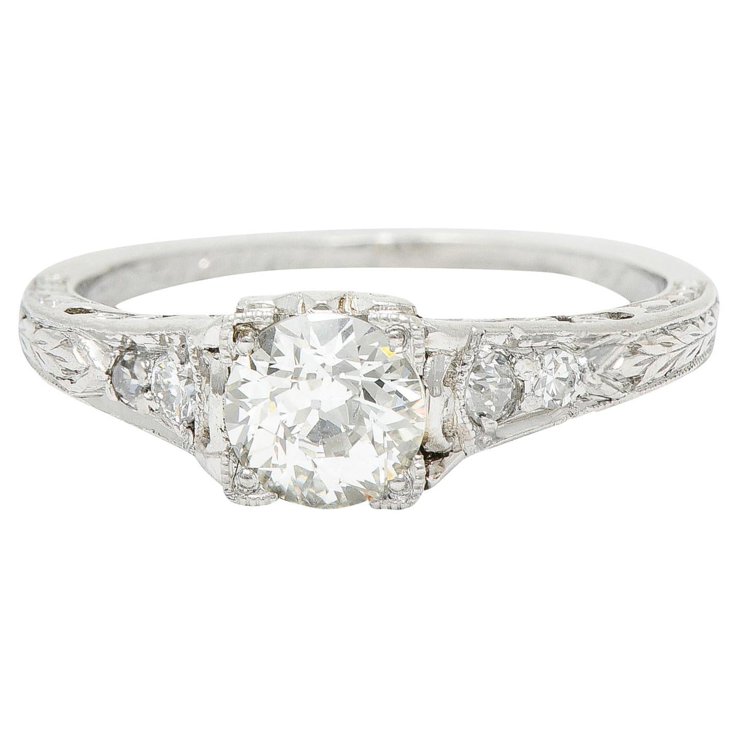 Art Deco Diamond Filigree Dome Platinum Engagement Ring For Sale at ...