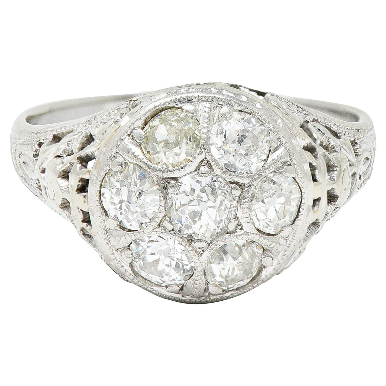 0.80 Carat Baguette and Round Diamond 18 Karat White Gold Engagement ...