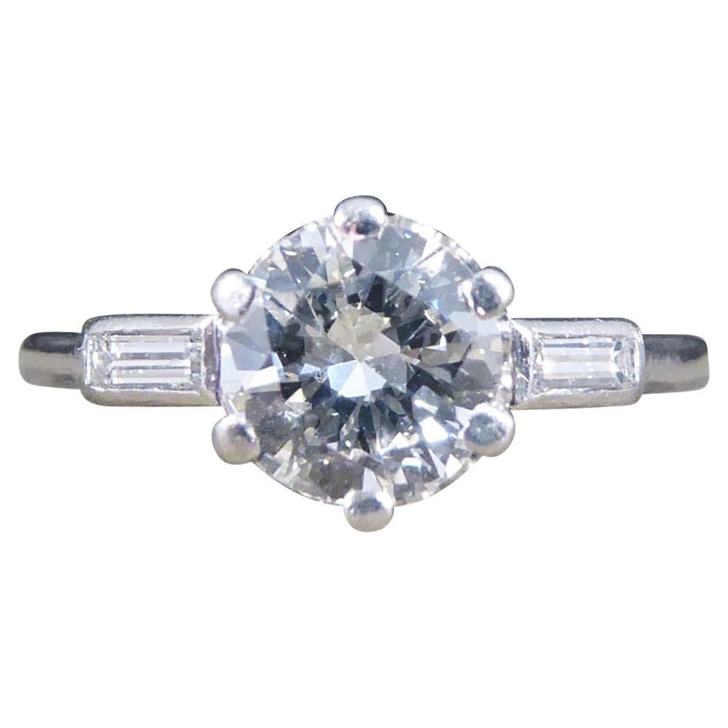 1.58 Carat Diamond Solitaire Ring with Tapered Baguette Shoulders in ...