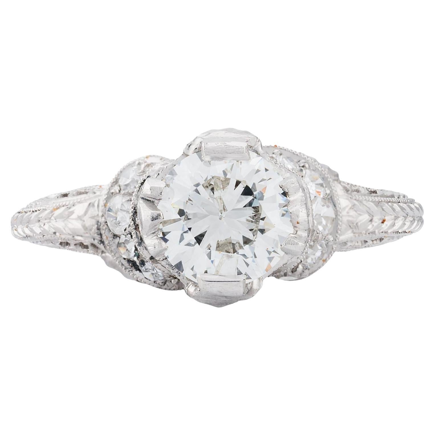 Art Deco 0.95ctw Diamond Ribbon Filigree Engagement Ring in Platinum at ...