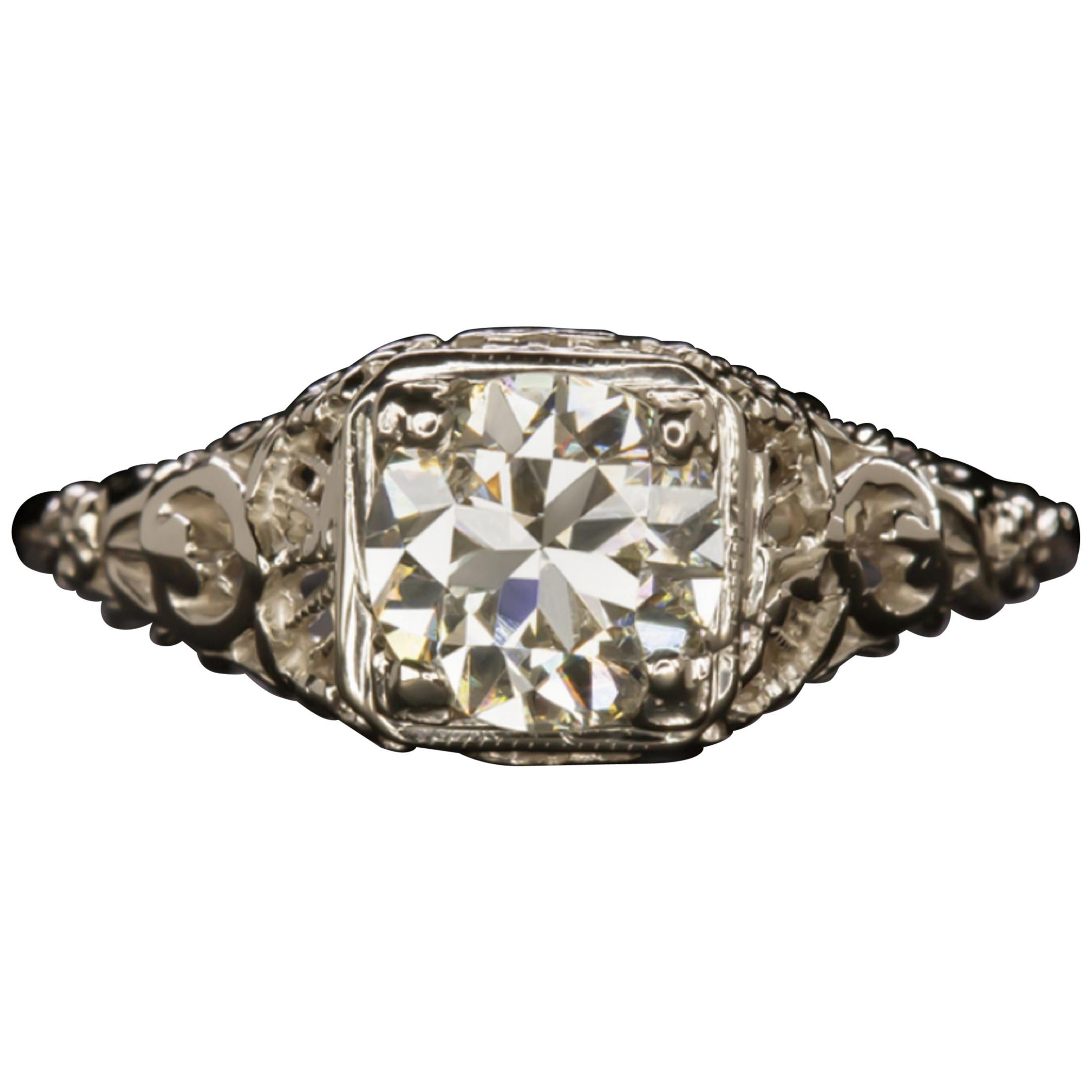 .32 Carat Old European Diamond Art Deco Ring, 14 Karat Gold Vintage ...