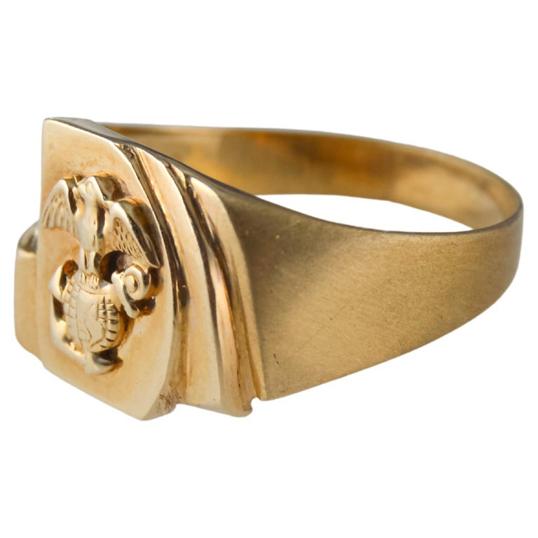 Art Deco 10 Karat Solid Gold Unisex United States Naval Insignia Ring ...