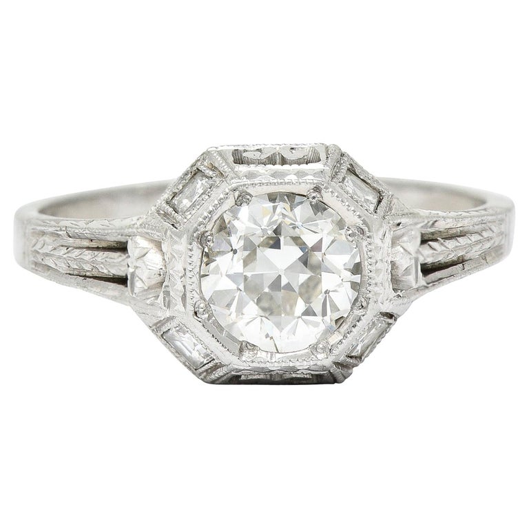 Art Deco 1.05 Carat Diamond 18 Karat White Gold Foliate Engagement Ring ...