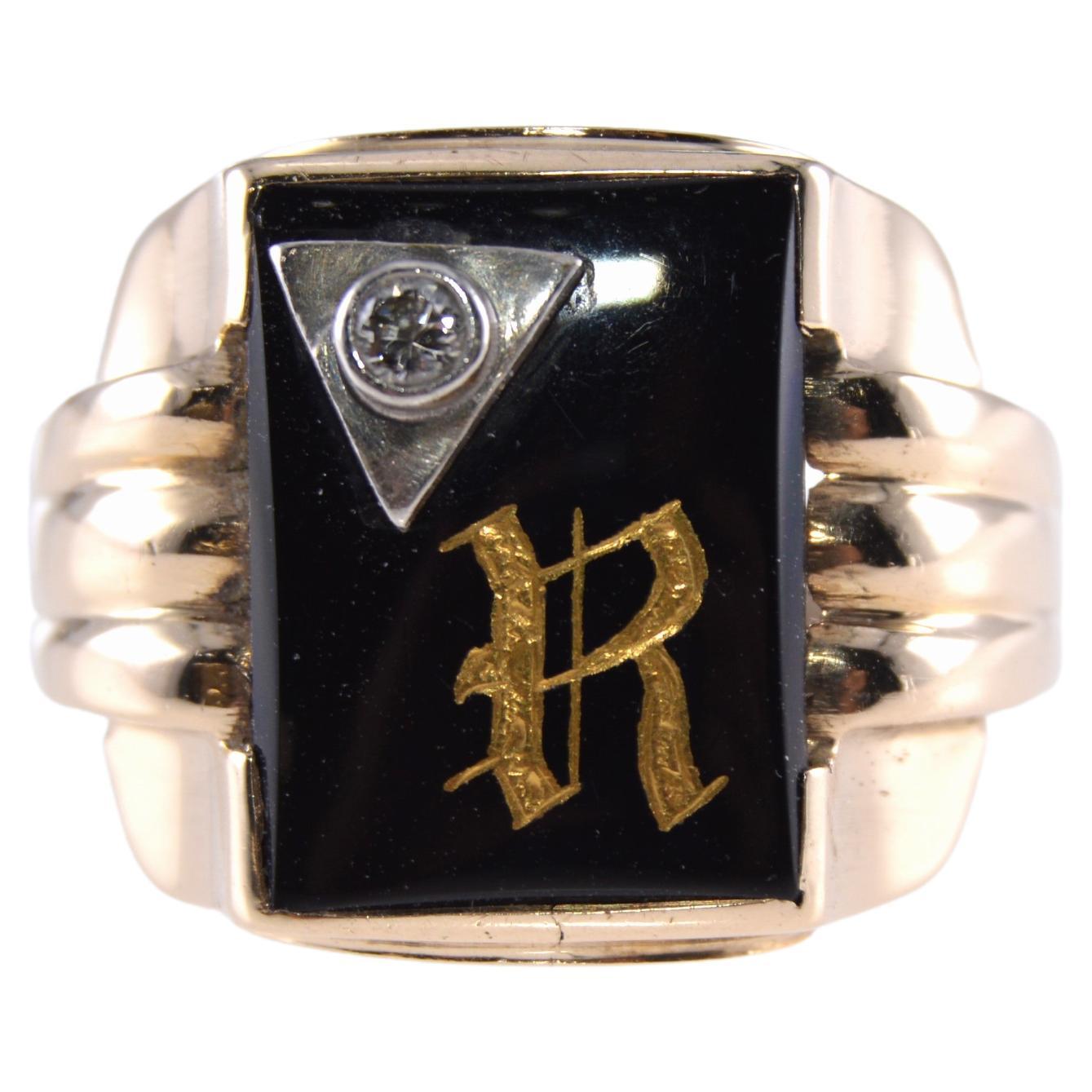 Unisex Art Deco 10Kt. Solid Gold Ring Hand Made from 1940's For Sale at ...