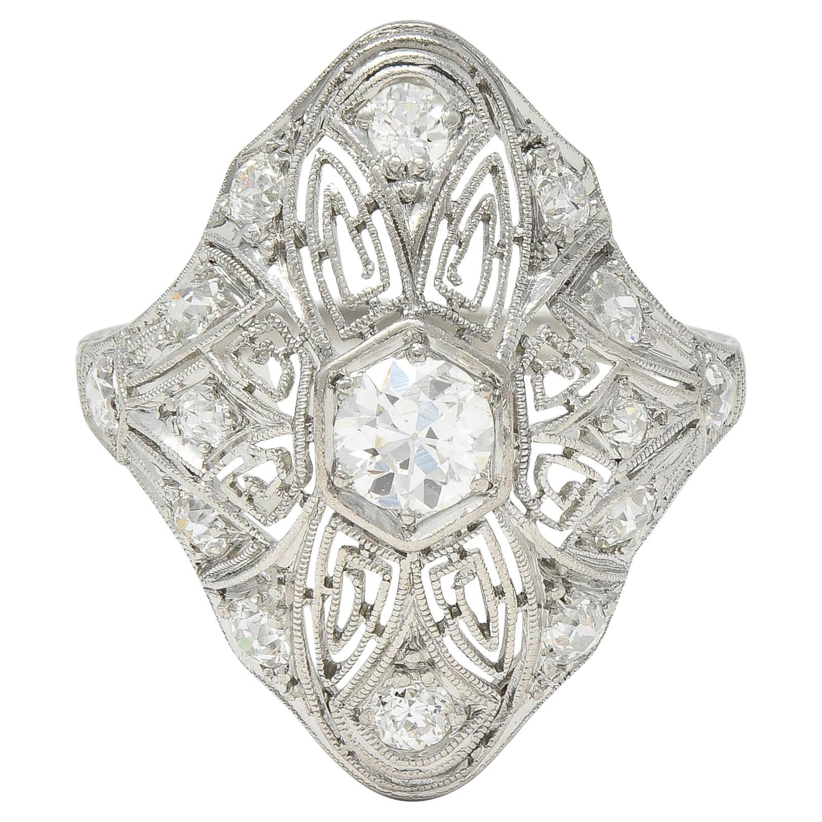 Art Deco Sapphire Diamond Platinum Antique Scrolling Navette Dinner ...