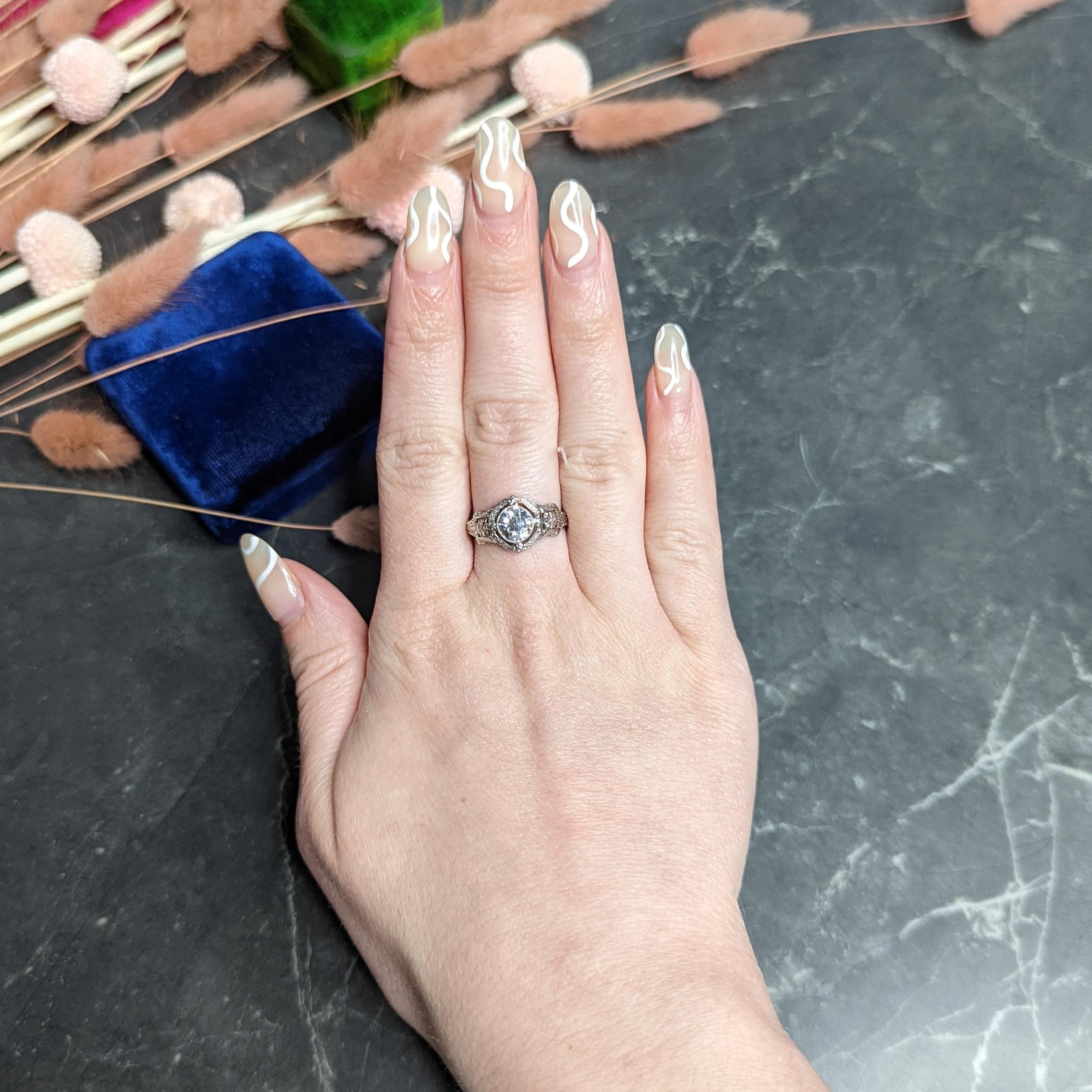 Art Deco 1.19 Carats Diamond 18 Karat White Gold Floral Engagement Ring ...