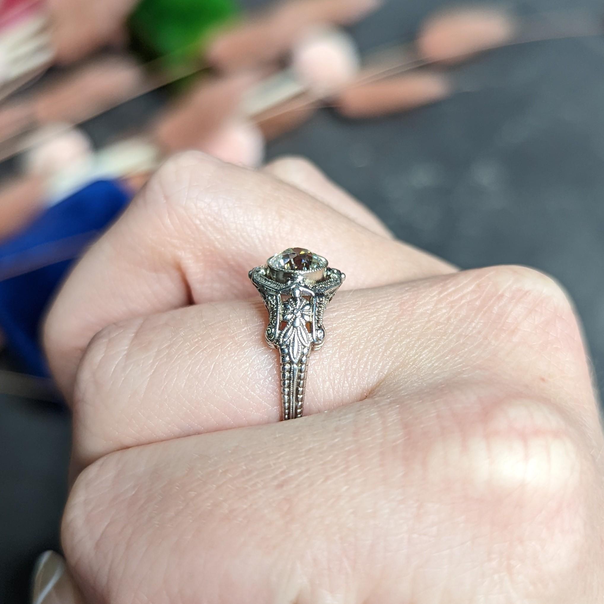 Art Deco 1.19 Carats Diamond 18 Karat White Gold Floral Engagement Ring ...