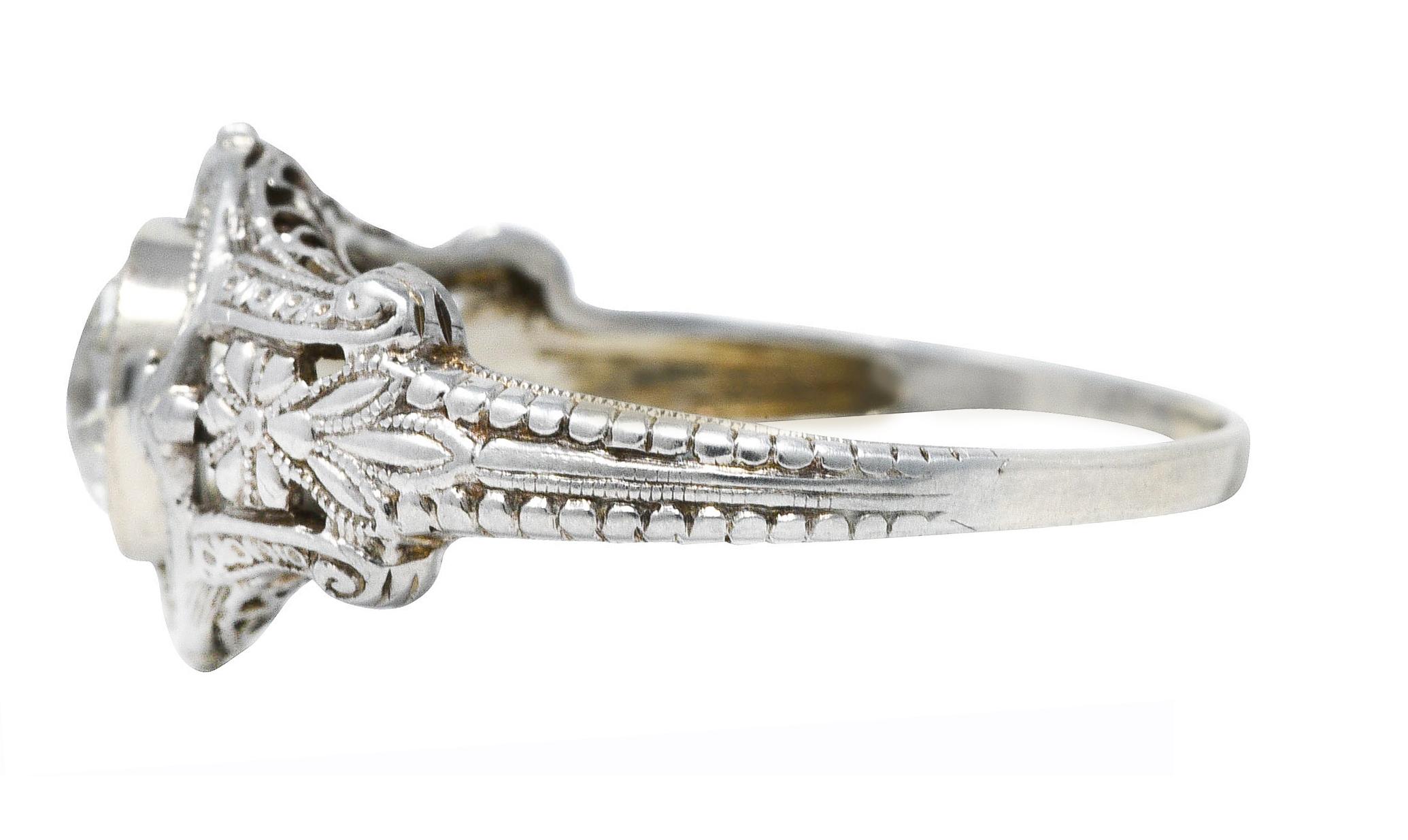 Art Deco 1.19 Carats Diamond 18 Karat White Gold Floral Engagement Ring ...