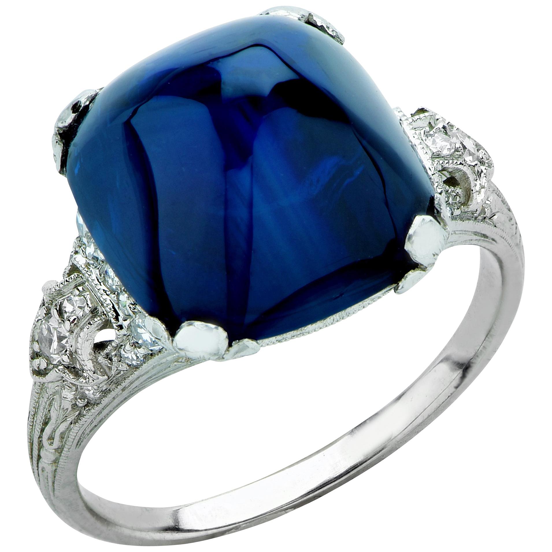 Art Deco 11.92 Carat Sugarloaf Sapphire and Diamond Ring at 1stDibs ...