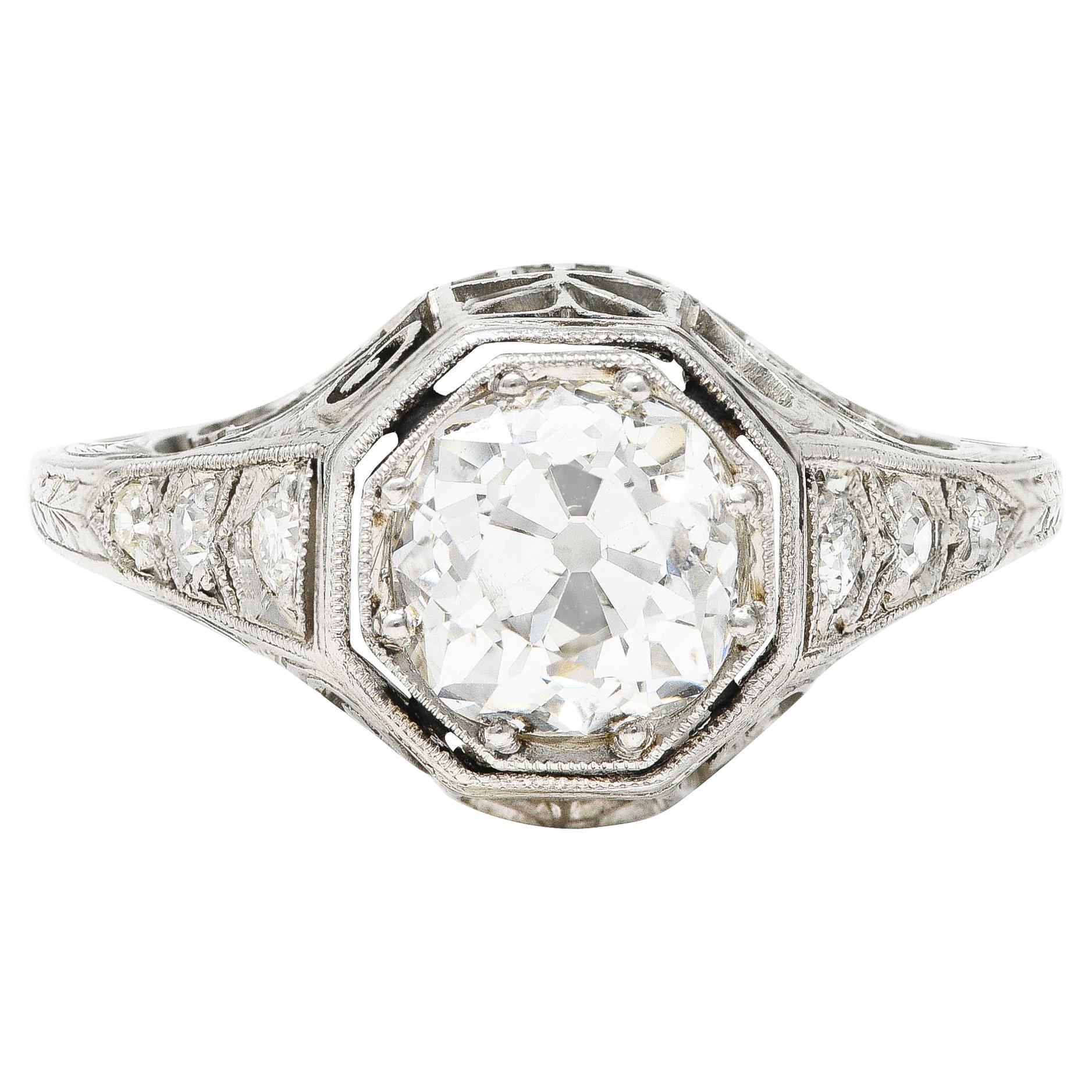 Art Deco 1.20 Carat Emerald Cut Diamond Solitaire Plus Platinum Ring ...