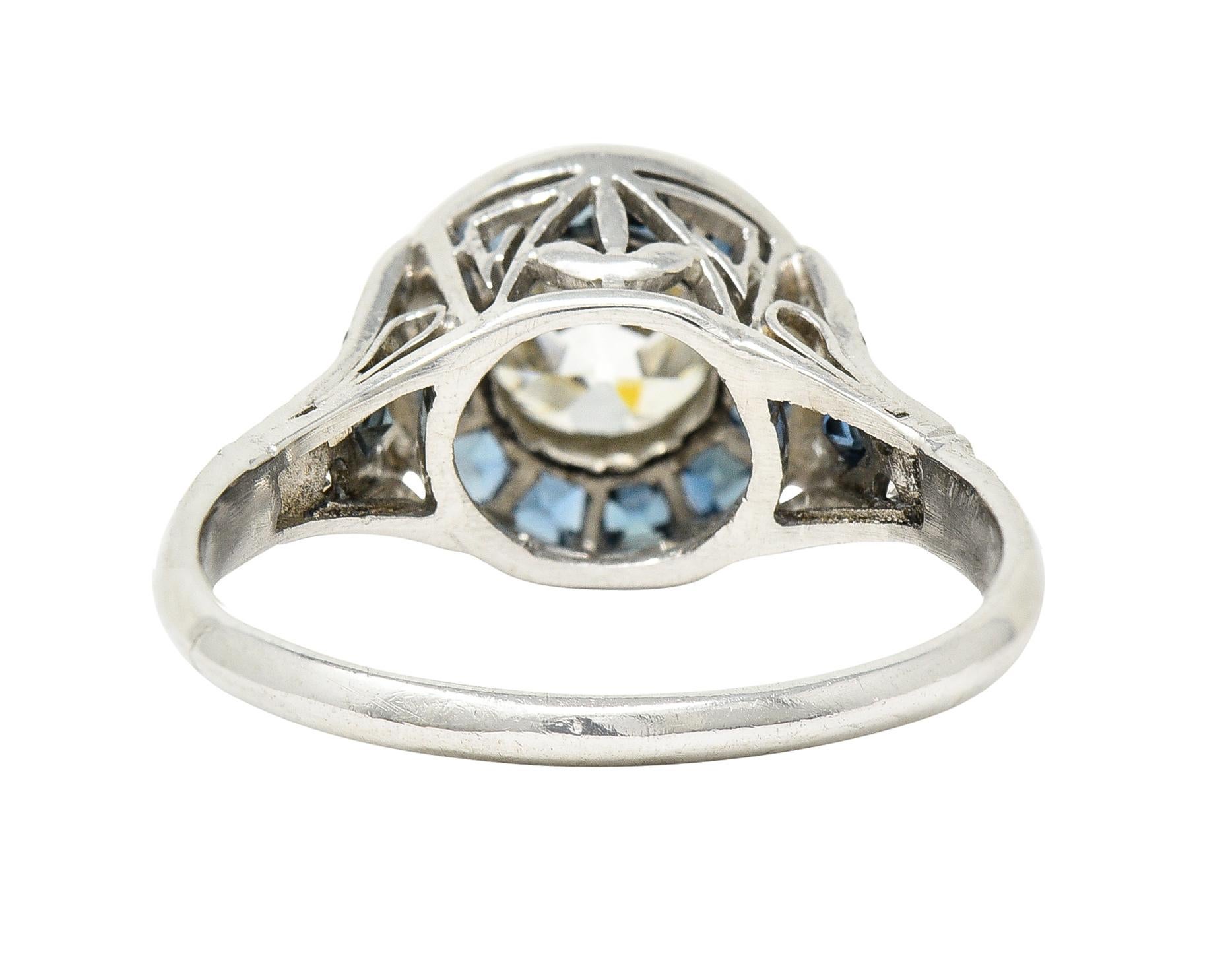 Art Deco 1.22 Carats Old European Cut Diamond Sapphire Halo Engagement ...