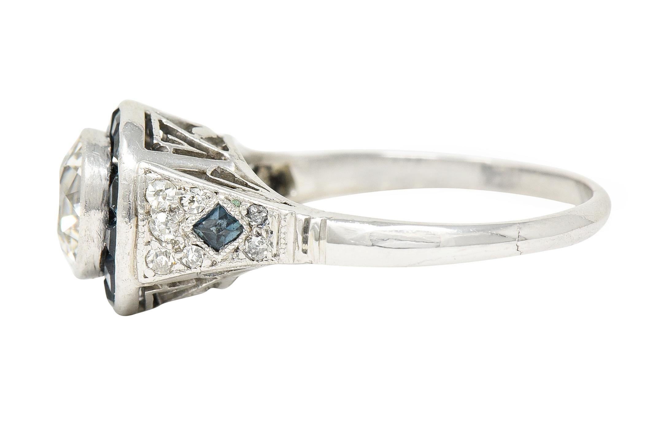 Art Deco 1.22 Carats Old European Cut Diamond Sapphire Halo Engagement ...