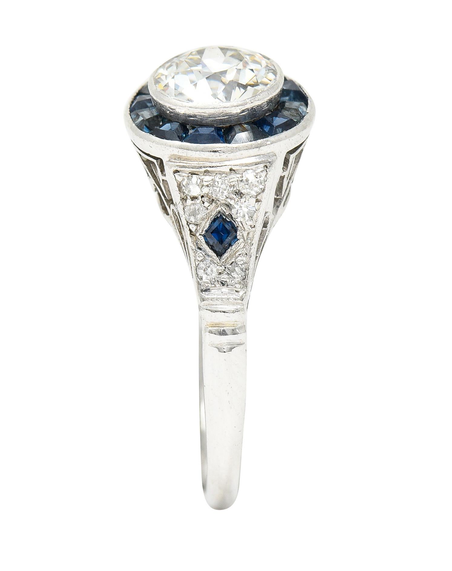 Art Deco 1.22 Carats Old European Cut Diamond Sapphire Halo Engagement ...