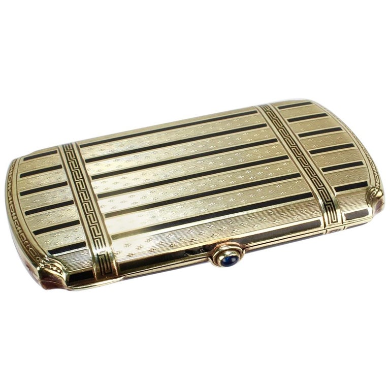 Art Deco 14 Karat Gold and Enamel Ladies Cigarette Case For Sale at 1stDibs