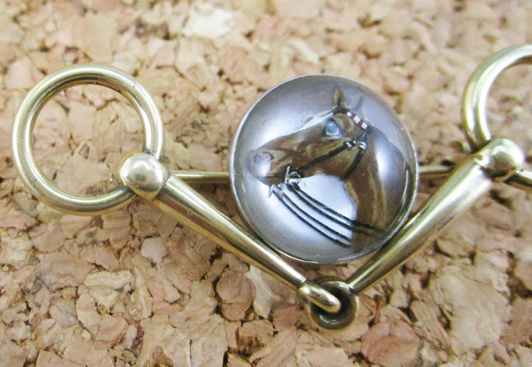 Art Deco 14 Karat Yellow Gold Hand Painted Essex Crystal Bridle Pin For ...
