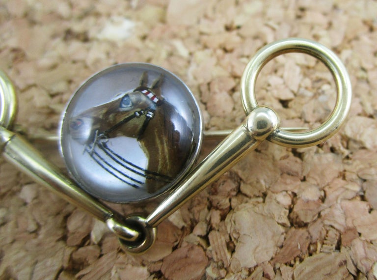 Art Deco 14 Karat Yellow Gold Hand Painted Essex Crystal Bridle Pin For ...