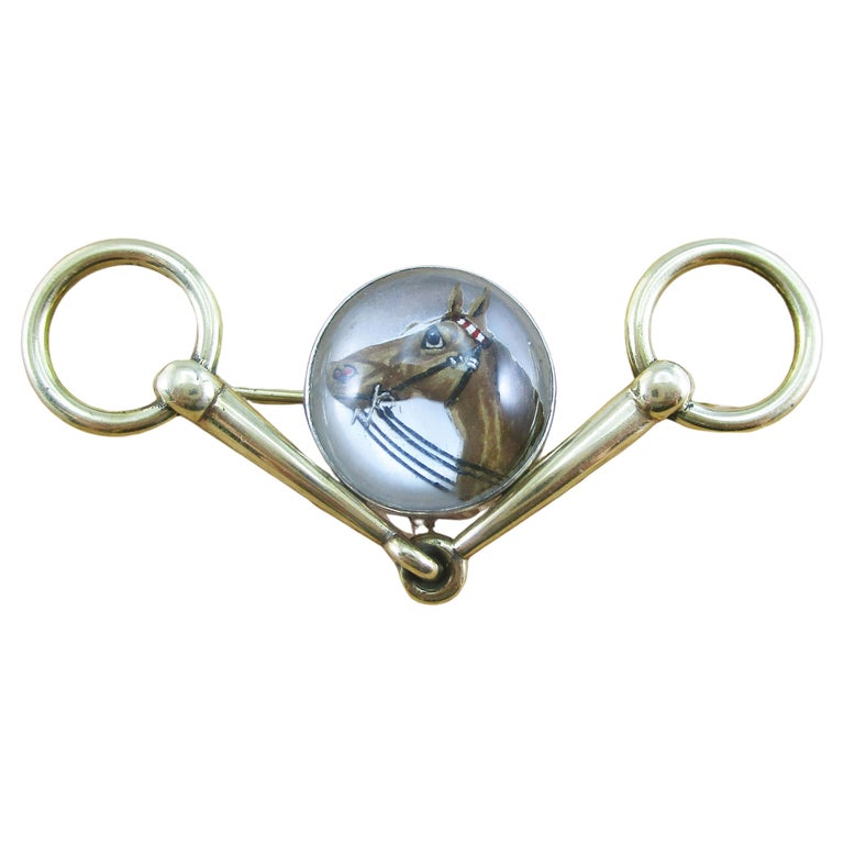 Art Deco 14 Karat Yellow Gold Hand Painted Essex Crystal Bridle Pin For ...