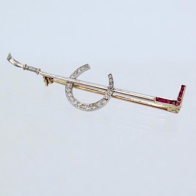 Art Deco 14 Karat Gold Diamond and Ruby Equestrian Riding Crop and ...