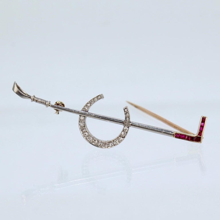 Art Deco 14 Karat Gold Diamond and Ruby Equestrian Riding Crop and ...