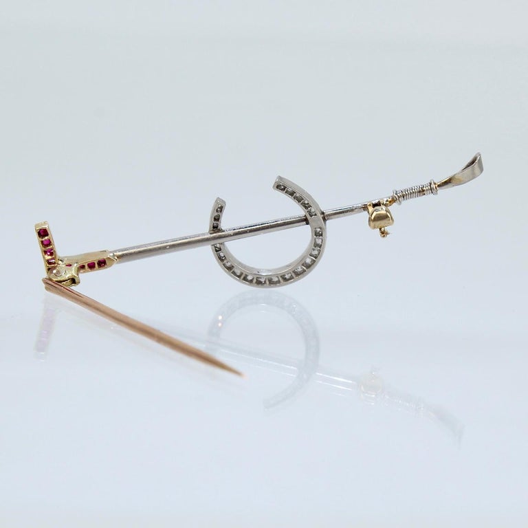Art Deco 14 Karat Gold Diamond and Ruby Equestrian Riding Crop and ...