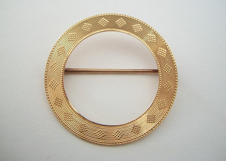 Art Deco 14k Gold Engine Turned Circle Brooch, United States, circa ...