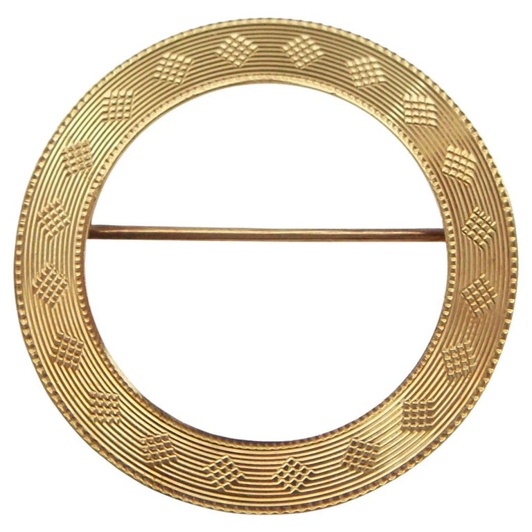 Art Deco 14k Gold Engine Turned Circle Brooch, United States, circa ...