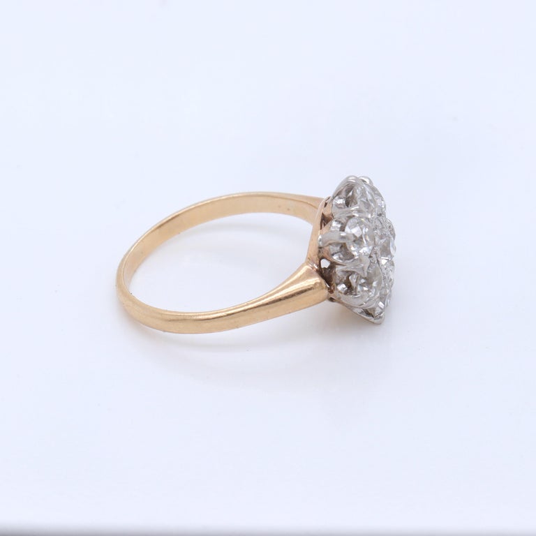 Art Deco 14K Gold and Old European Cut Diamond Cluster Cocktail Ring For Sale at 1stDibs